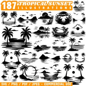 Tropical Sunset Illustrations: SVG PNG PDF Cricut Cut Files (commercial ...