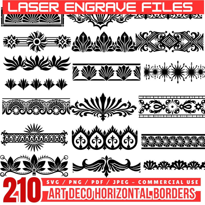Art Deco Laser Engrave Borders: SVG, PNG, PDF Coaster Files (commercial ...