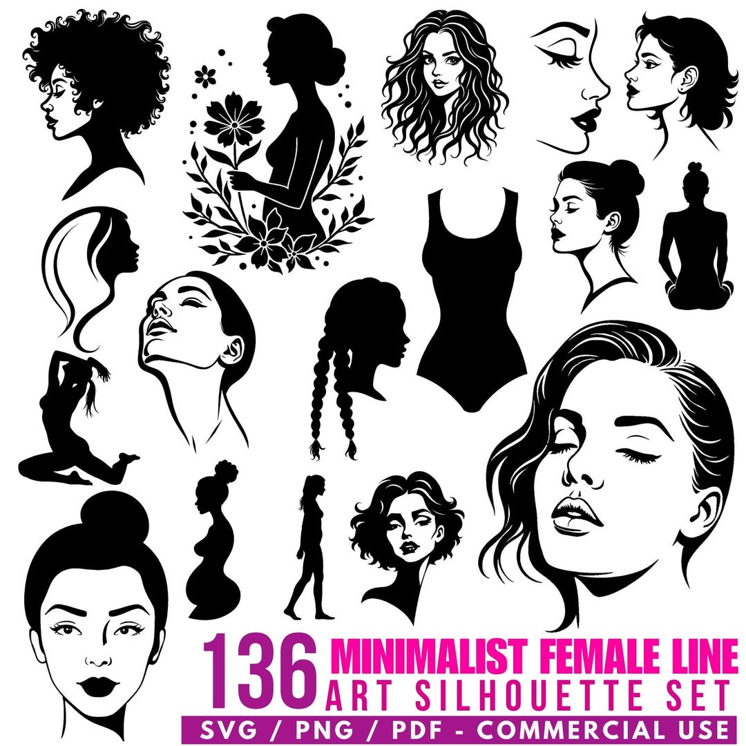 Minimalist Female Line Art Silhouette Set | Cricut Cut Files (SVG, PNG ...