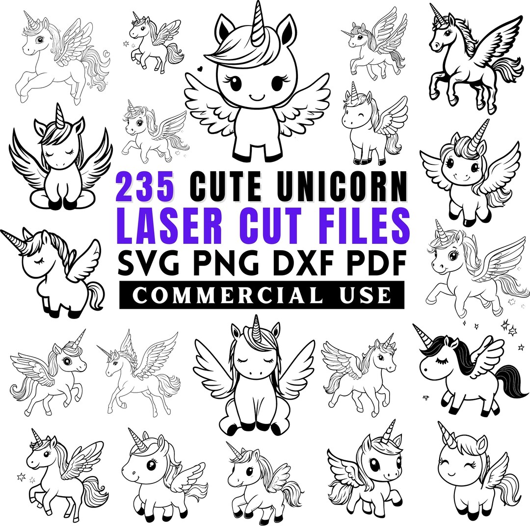 Laser Cut Files Cute Unicorn Poses Graphic Theme Cuttable Bundle Svg ...