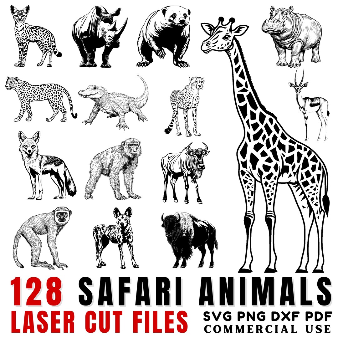 Laser Cut Files Safari Animals Graphic Bundle Cuttable Bundle Svg Dxf ...
