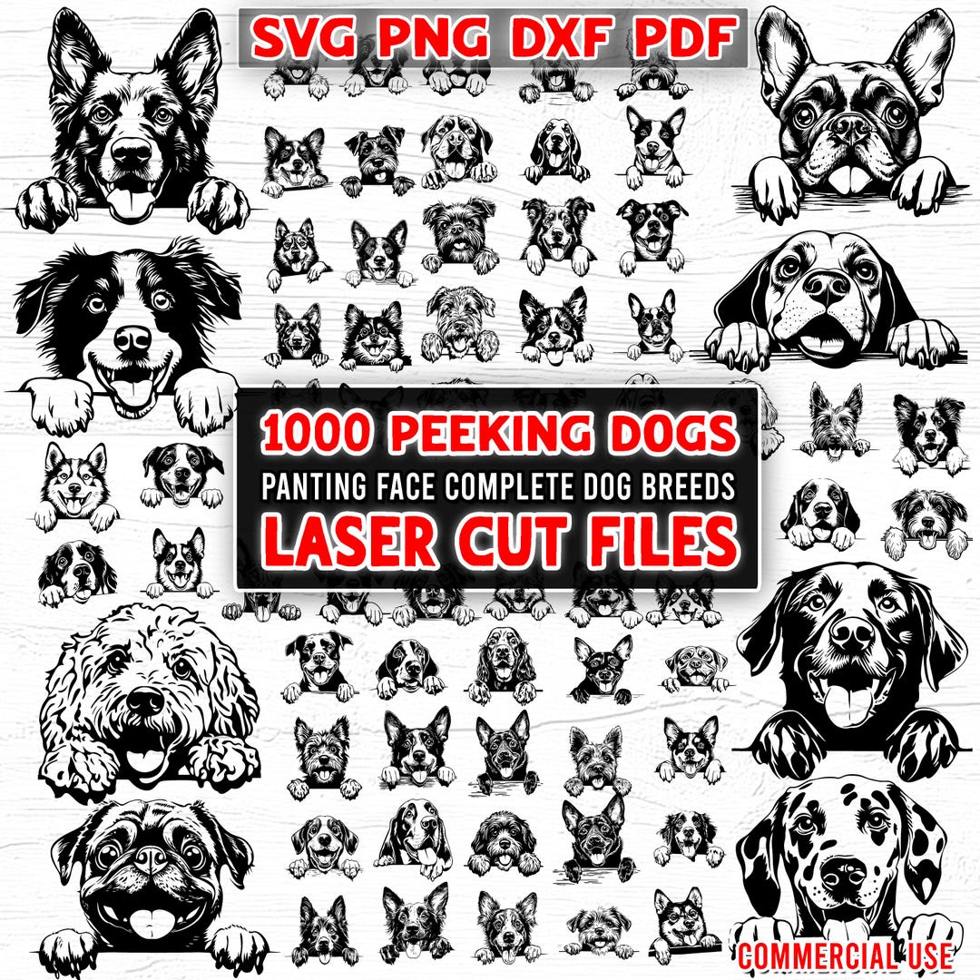 Laser Cut Files Peeking Dogs Panting Face Complete Dog Breeds Cuttable ...
