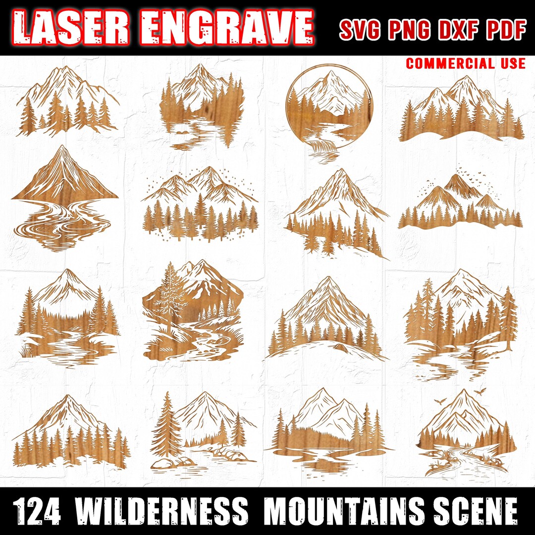 Laser Engraving Files Wilderness Mountains Scene Bundles Svg Dxf Pdf ...