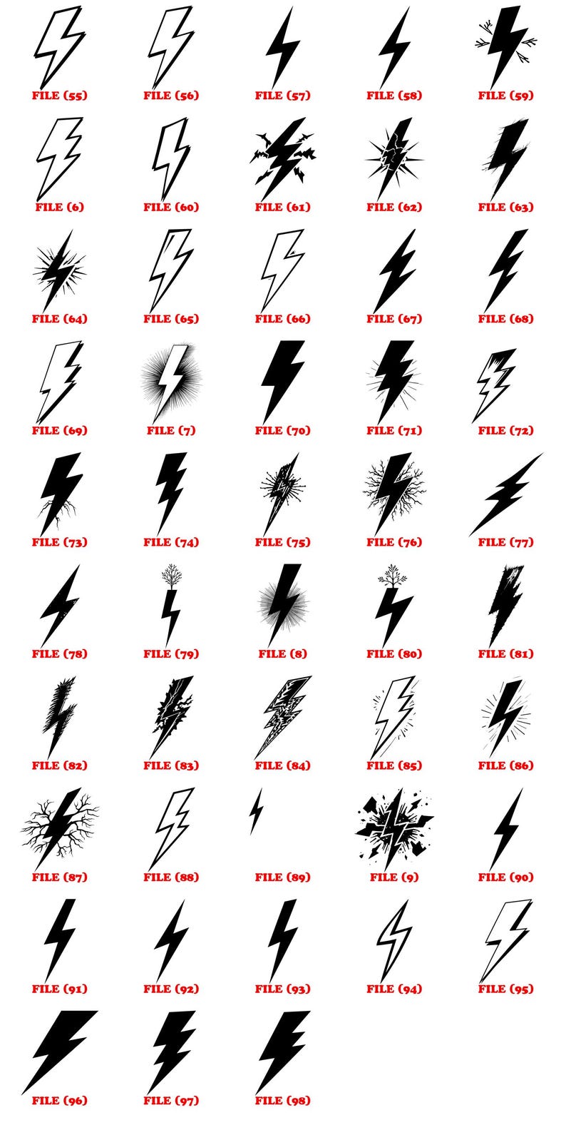 Different Lightning Bolt Sets Svg Png Pdf & Dxf Bundle for DIY Crafts ...