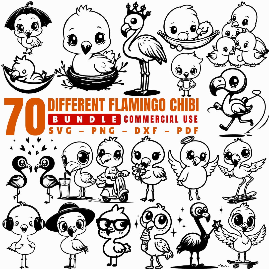 Different Flamingo CHIBI Bundles Svg Png Pdf Files Bundle Cricut Cut ...