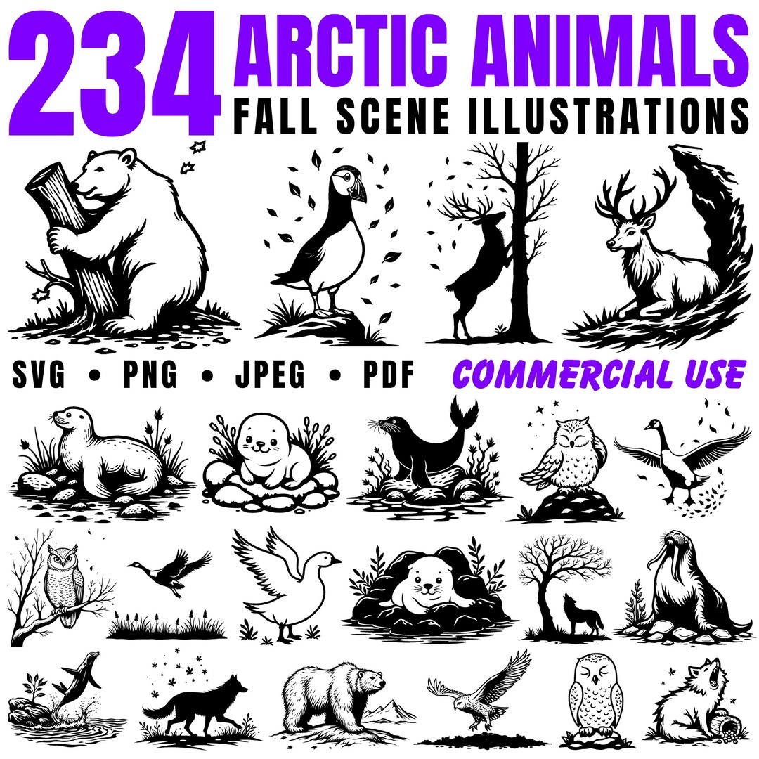 Fall Arctic Animals Illustration Bundle: SVG, PNG, PDF - Commercial Use ...