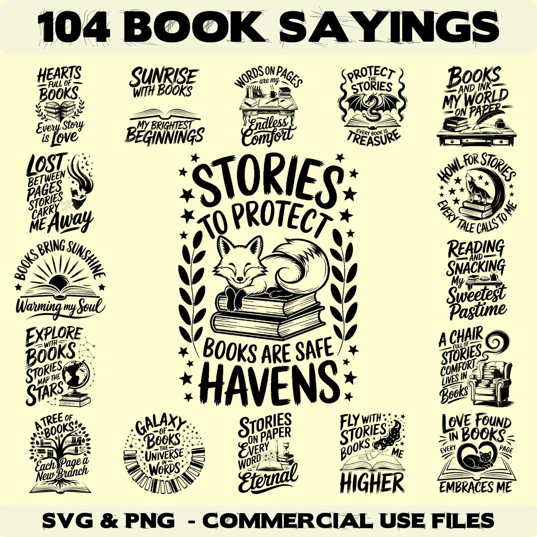 Book Sayings Collection Svg Png Pdf Files Bundle Cricut Cut Files ...