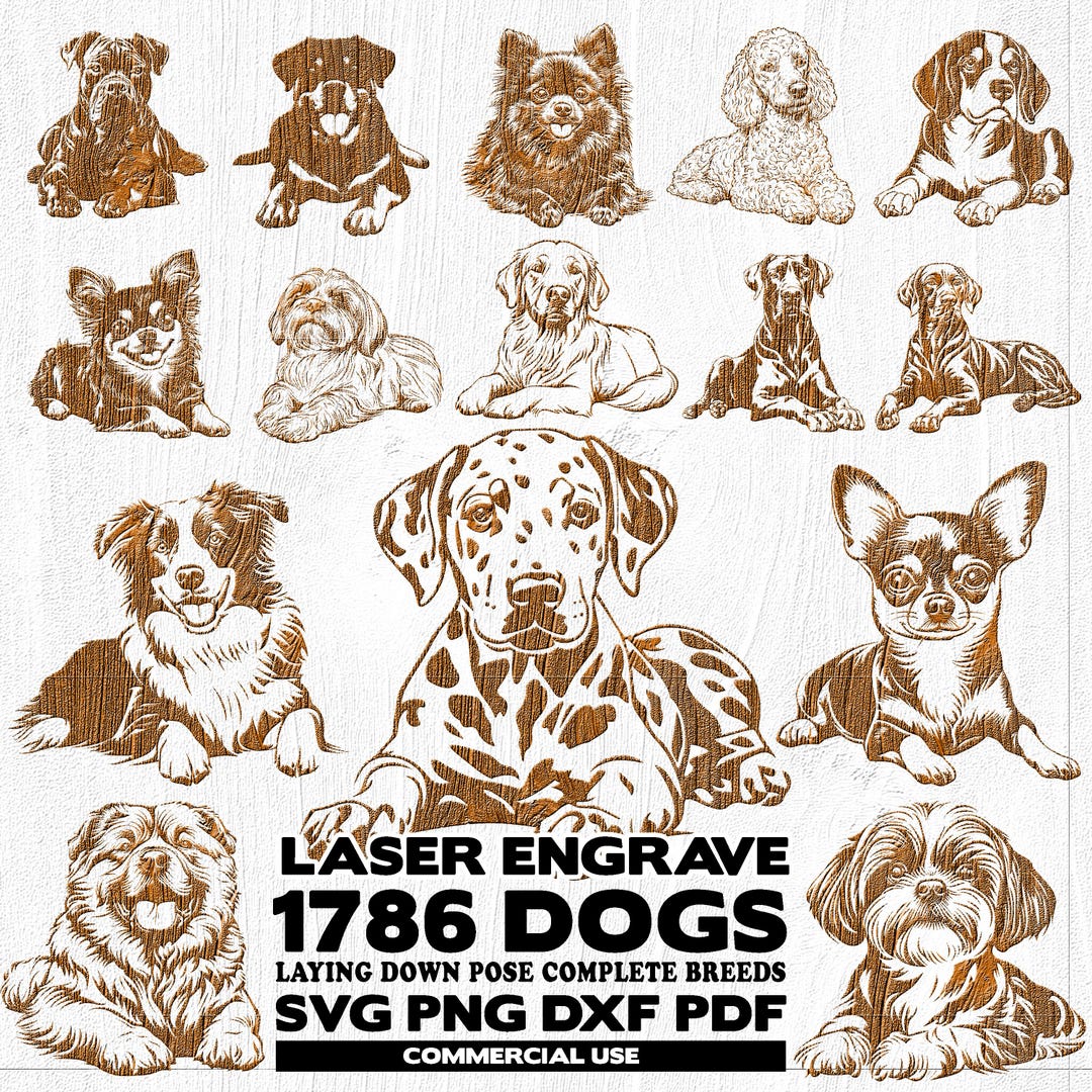 Laser Engraving Files Dog 1792 Laying Down Pose Complete Breeds Bundles ...