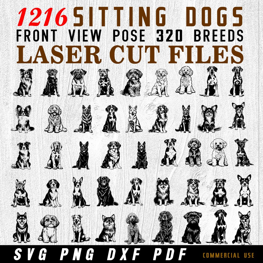 Laser Cut Files Dogs 1234 Sitting Front View Pose 320 Breeds Cuttable ...