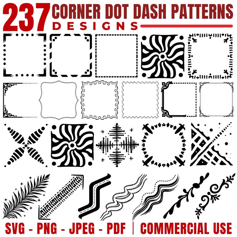 Corner Dot Dash Patterns: SVG PNG PDF Files for Cricut (commercial Use ...