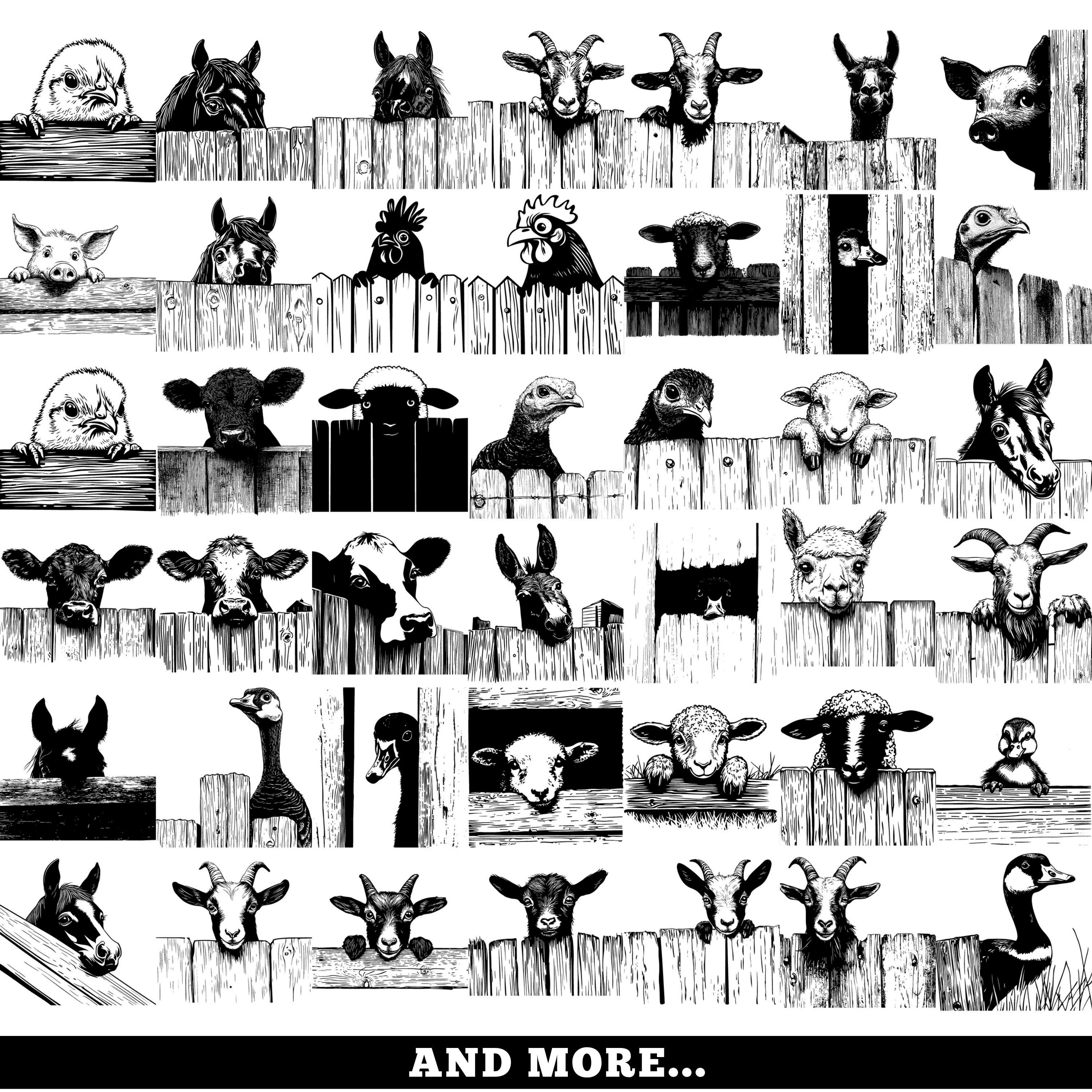 Farm Animals SVG Bundle: Peeking Over Fence, Commercial Use (PNG, PDF ...