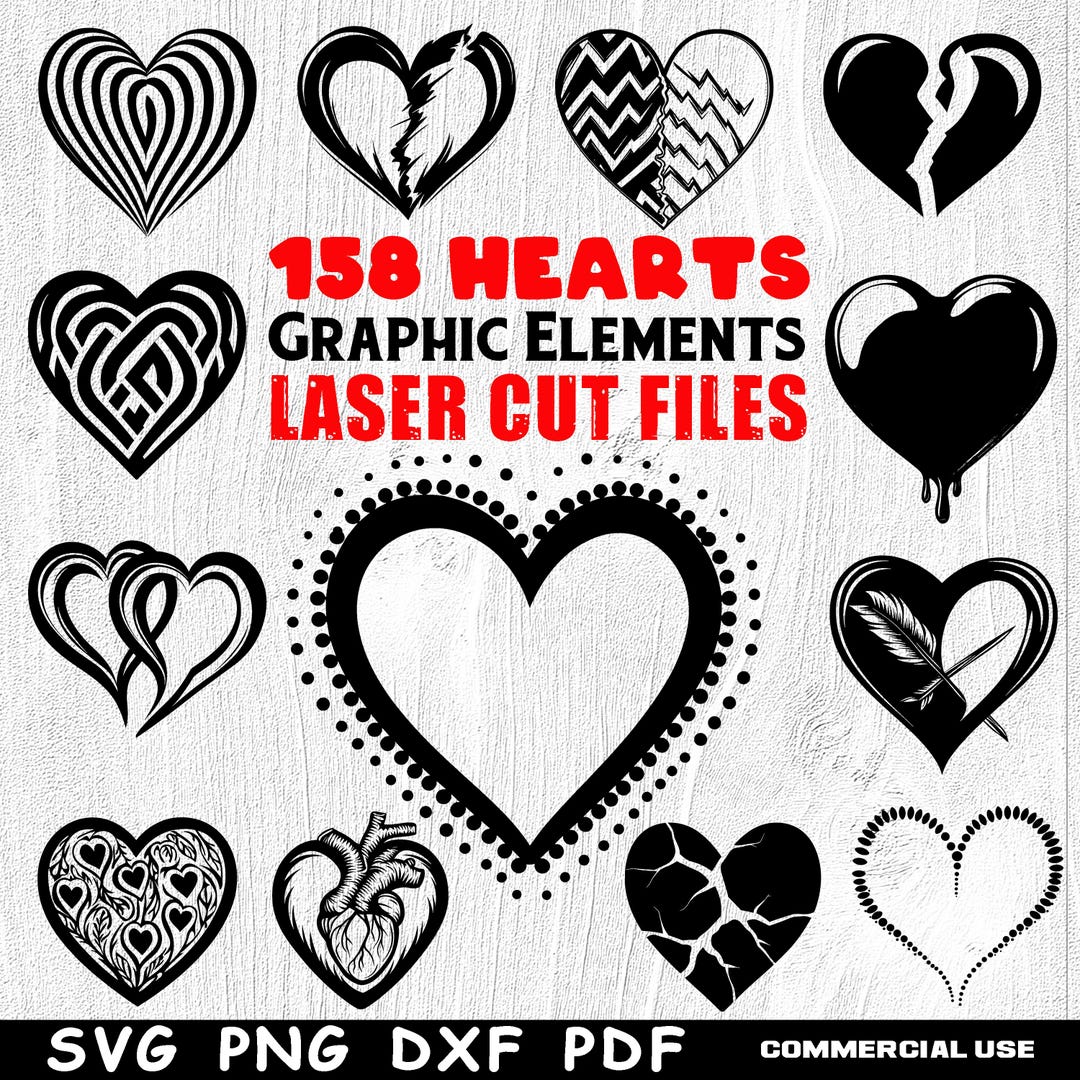 Laser Cut Files Hearts Graphic Elements Cuttable Bundle Svg Dxf Pdf ...