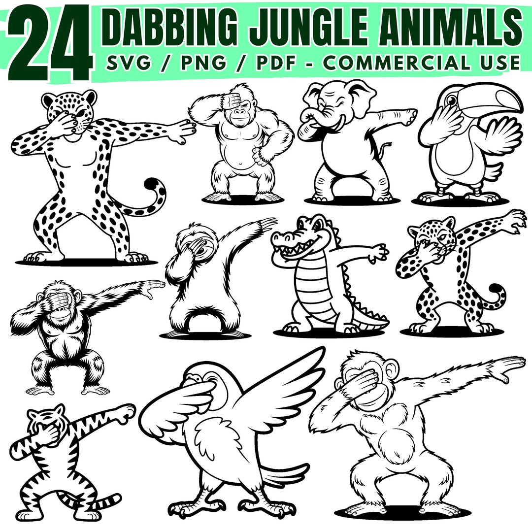 Dabbing Jungle Animals Svg Png Pdf Files Bundle Cricut Cut Files ...