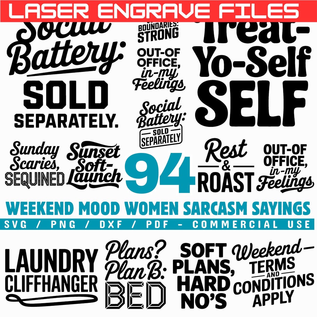 Sarcastic Women's Saying Laser Cut Files: Weekend Mood SVG PNG PDF - Etsy