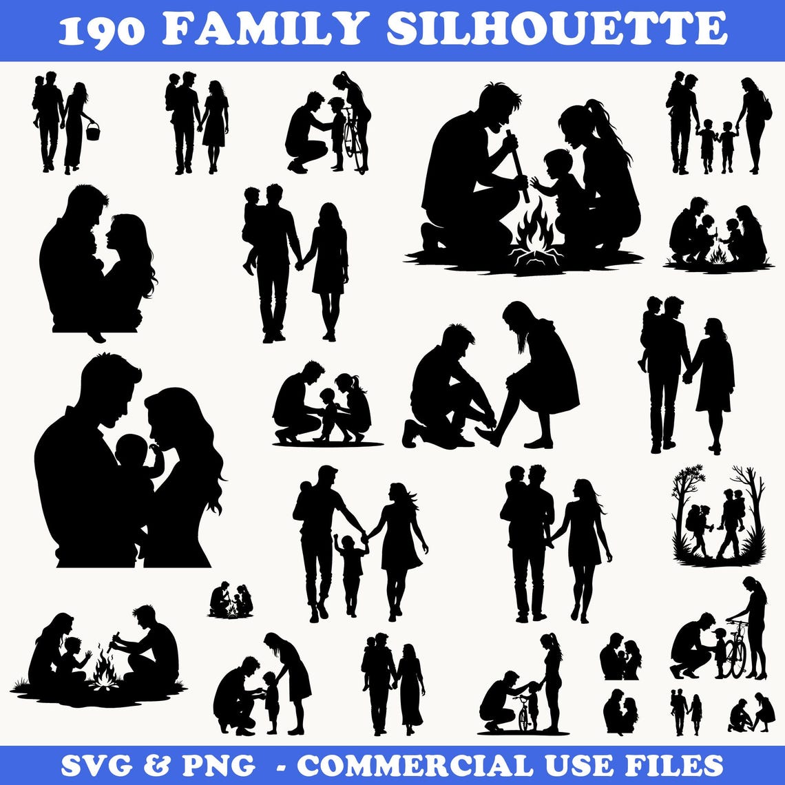 Laser Engrave Files Detailed Family Silhouette Poses Collection Bundle ...