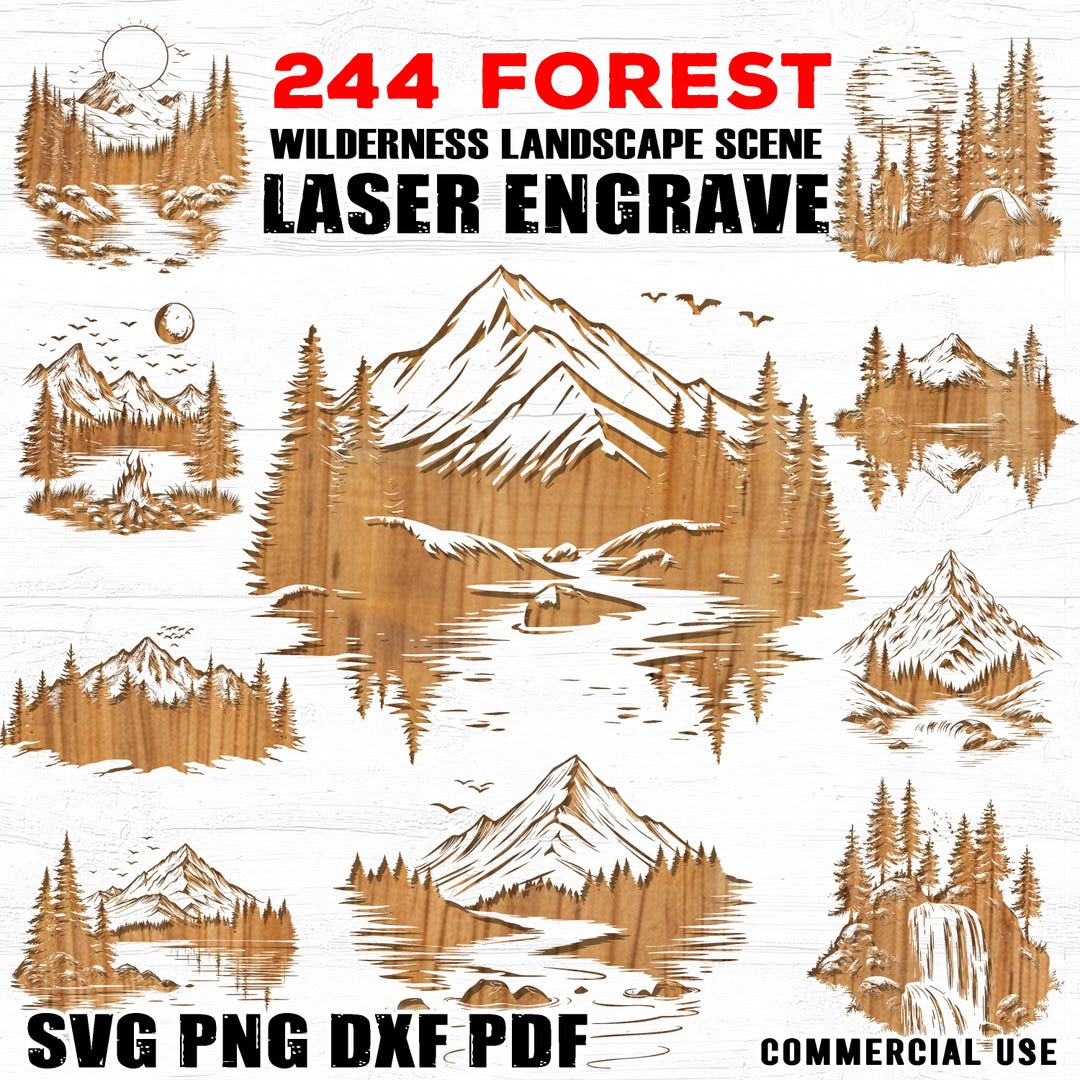 Laser Engraving Files Wilderness Forest Landscape Scene Bundles Svg Dxf ...