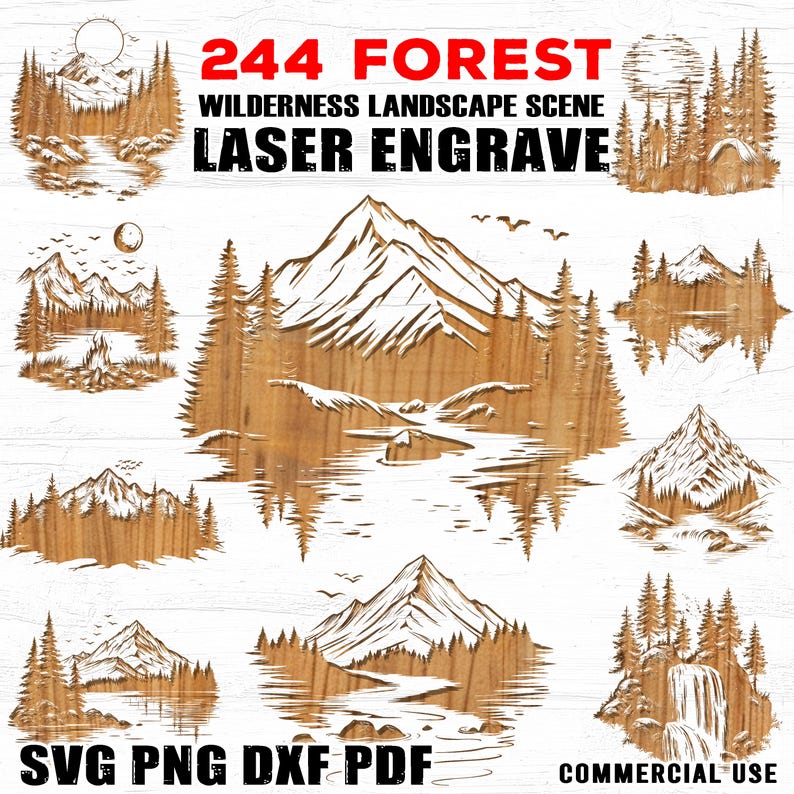 Laser Engraving Files Wilderness Forest Landscape Scene Bundles Svg Dxf ...