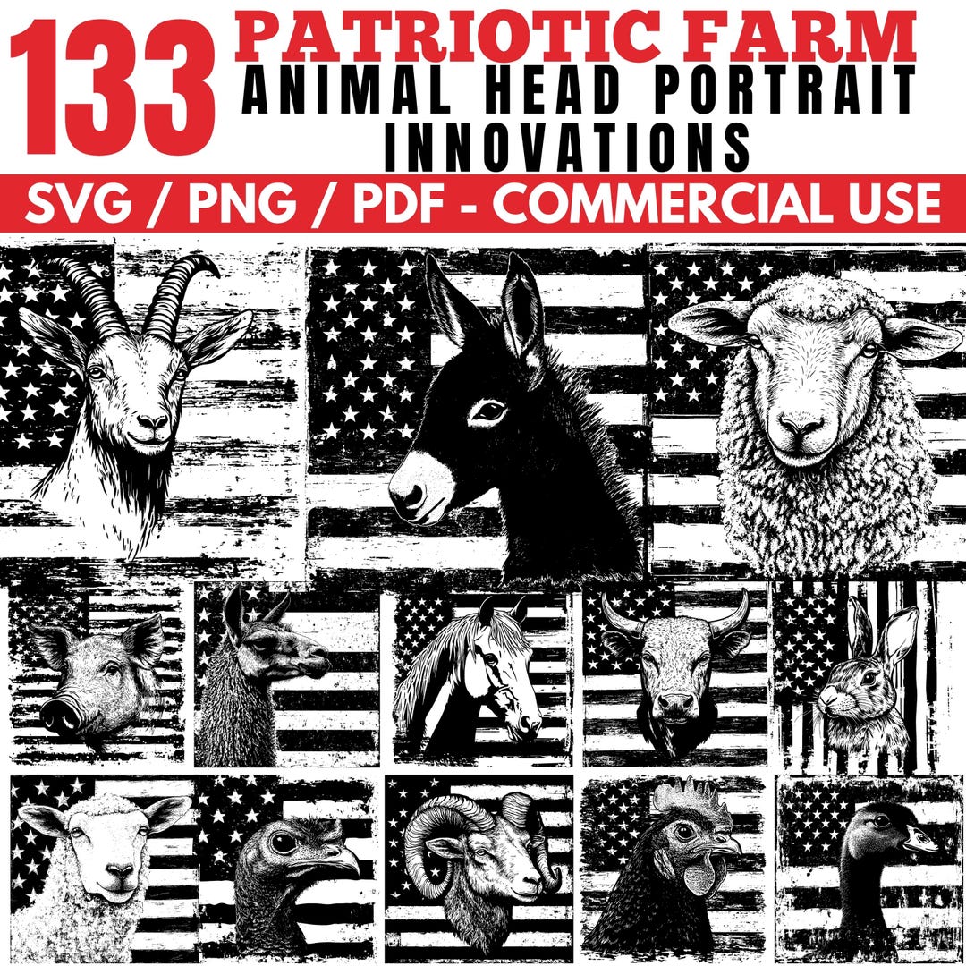 Patriotic Farm Animal Portrait: SVG PNG PDF Files (commercial Use) - Etsy