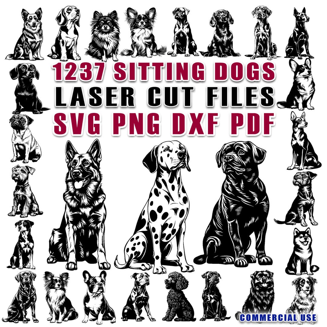 Laser Engraving Files Sitting Dogs Pose Complete Breeds Bundles Svg Dxf ...