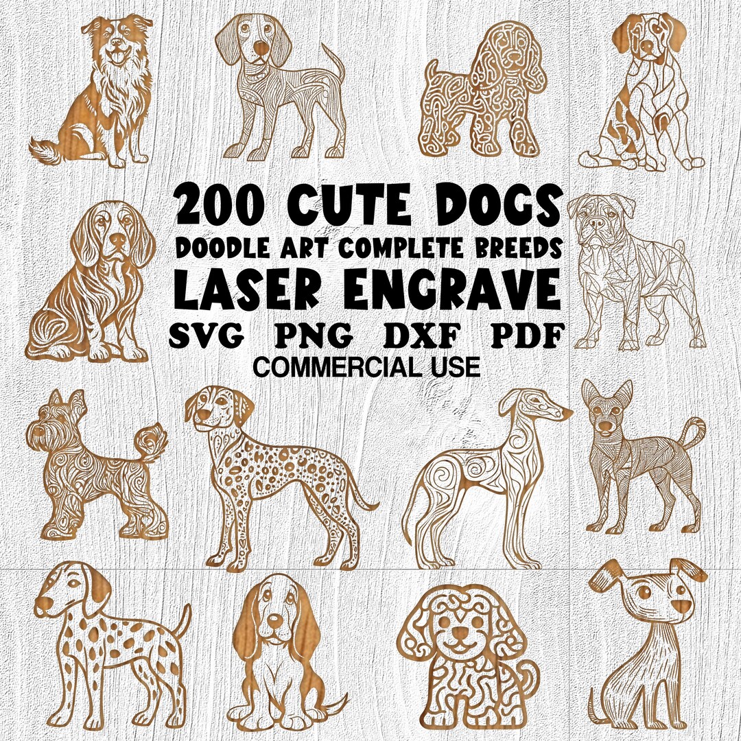 Laser Engraving Files Cute Dogs Doodle Art Complete Breed Bundles Svg ...