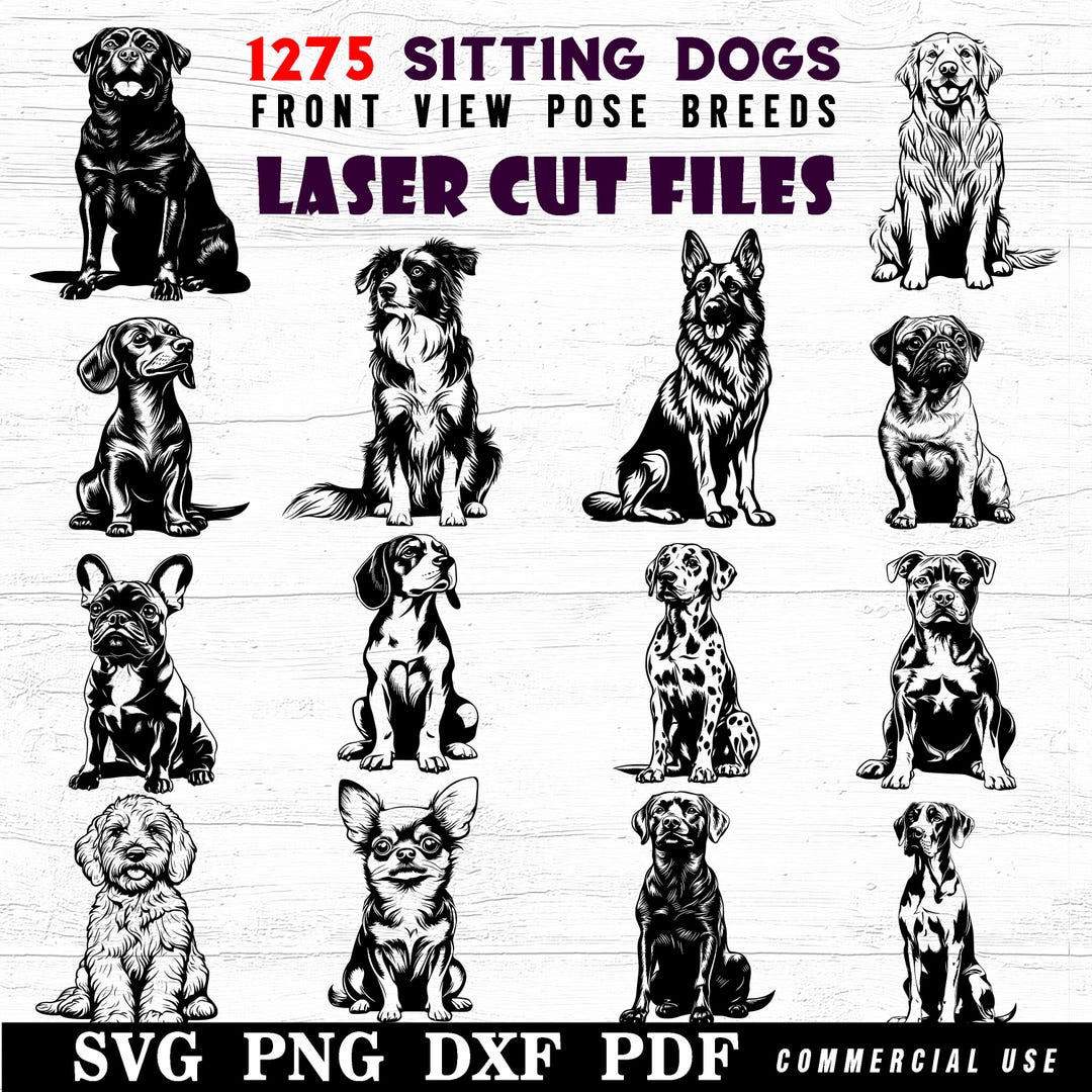 Laser Cut Files 1275 Sitting Dogs Front View Complete Breeds Cuttable ...