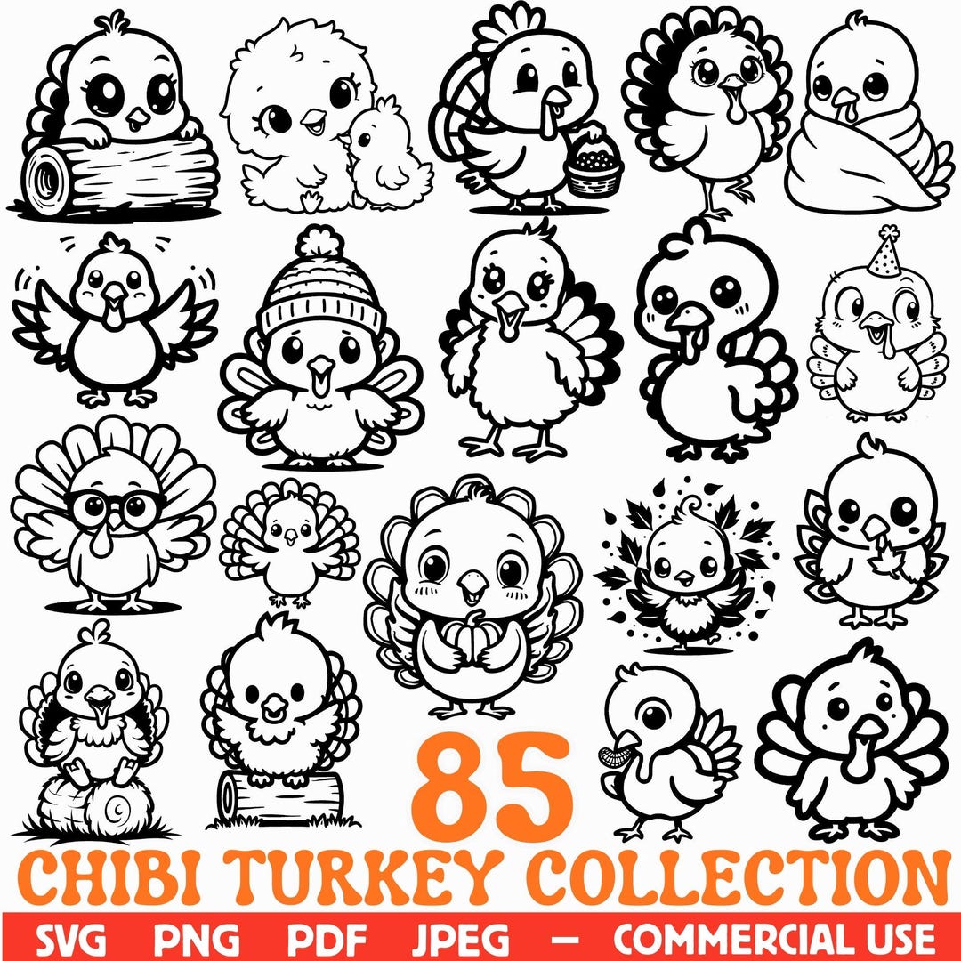 Chibi Turkey Collection Svg Png Pdf & Dxf Bundle for Cricut Crafts ...