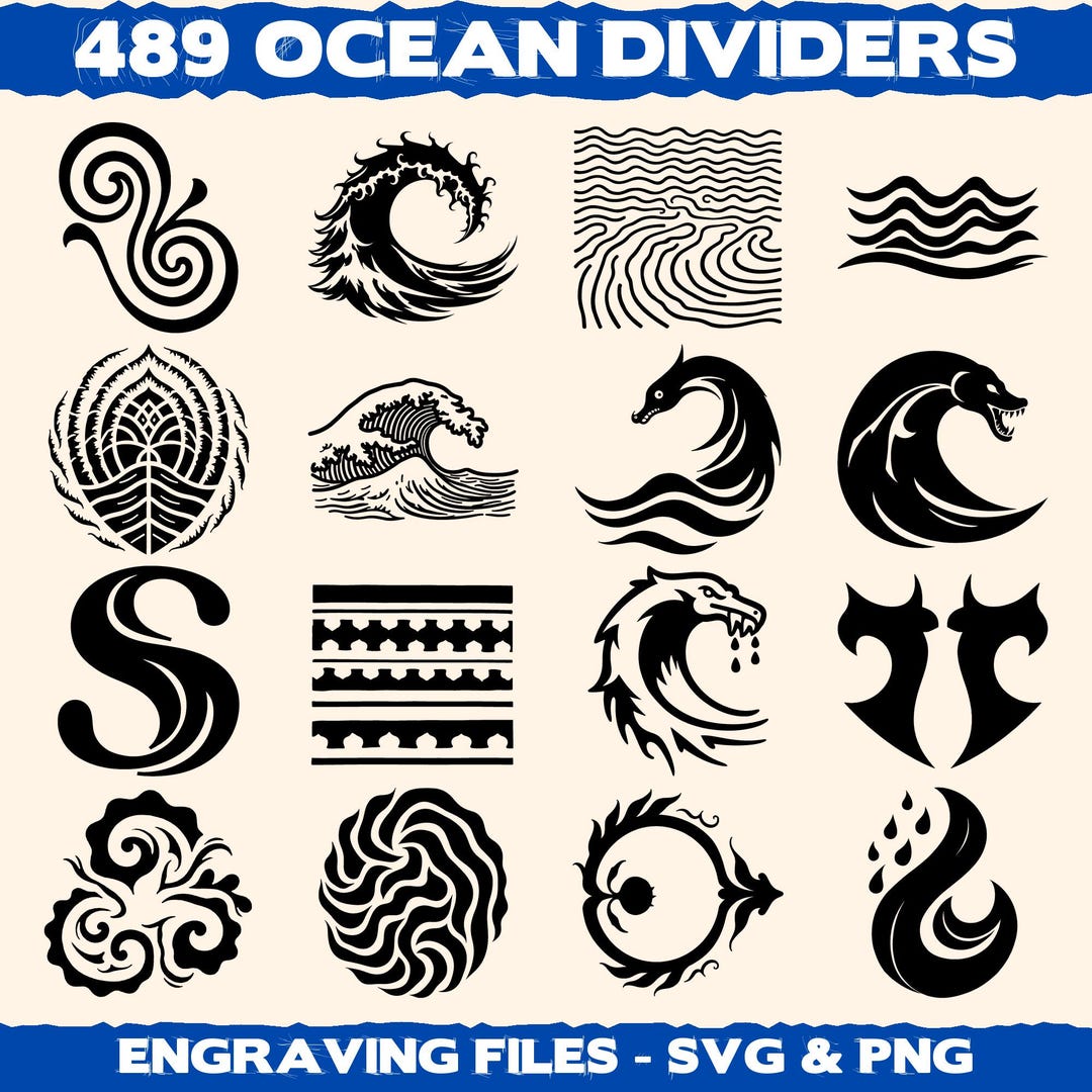 Ocean Wave Divider SVG Bundle, Laser Engrave Files (commercial Use ...