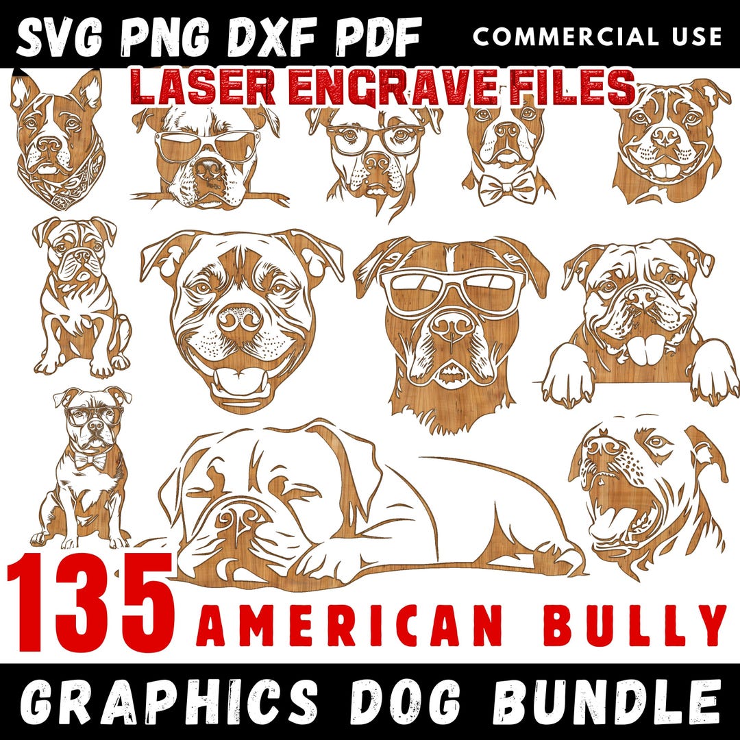Laser Engraving Files American Bully Dog Graphic Bundles Svg Dxf Pdf ...