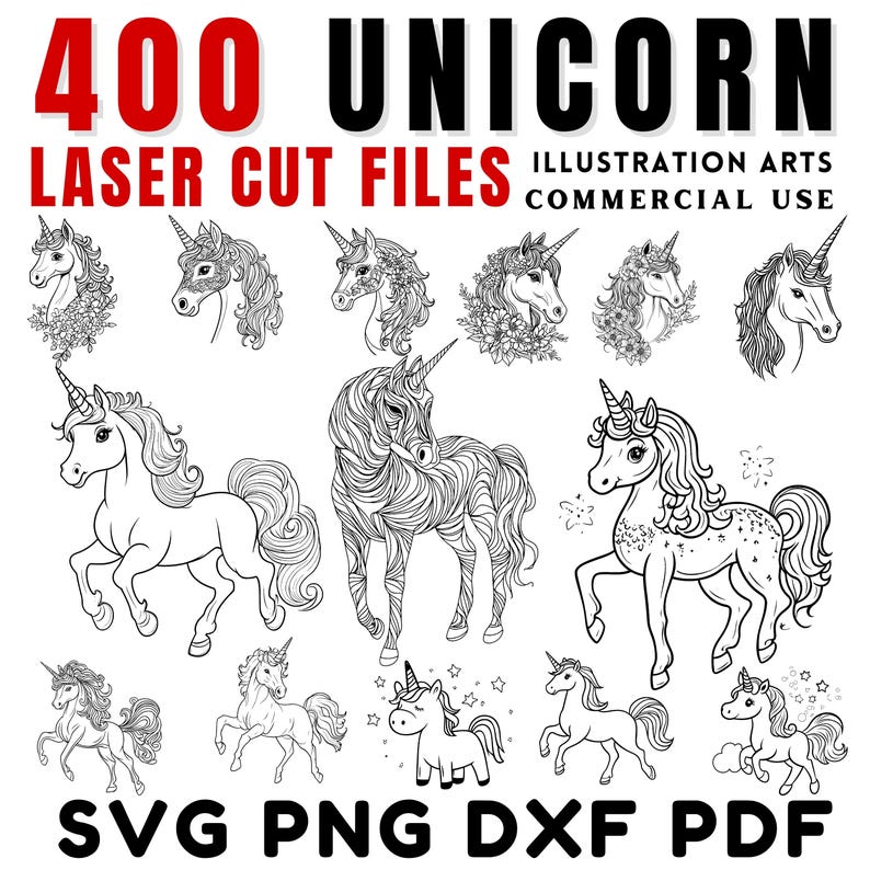 Laser Cut Files Unicorn Illustration Art Cuttable Bundle Svg Dxf Pdf ...