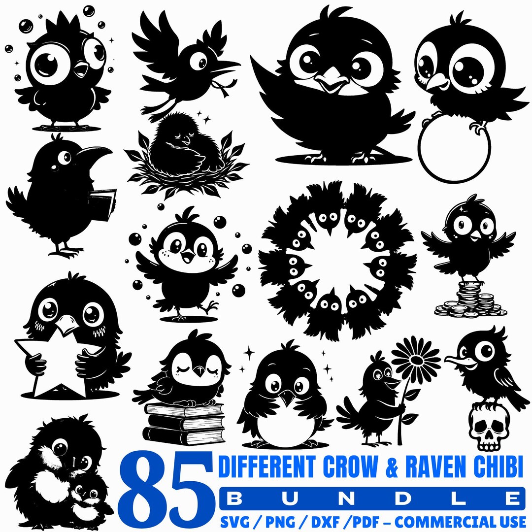 Chibi Crow & Raven Clipart Bundle (SVG, PNG, PDF) - Etsy Australia