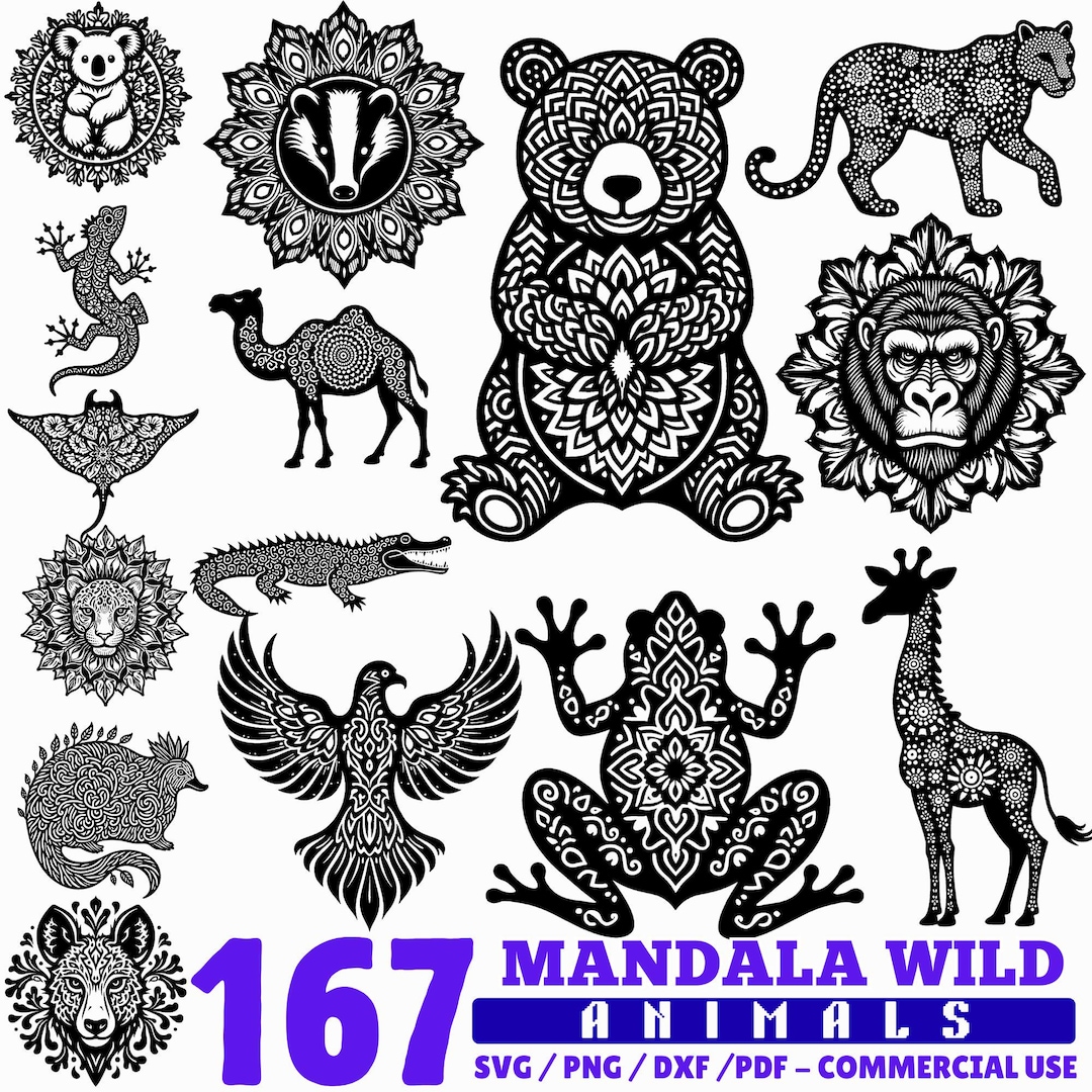 Mandala Wild Animal Svg Png Pdf & Dxf Bundle for Vinyl Cutting and ...