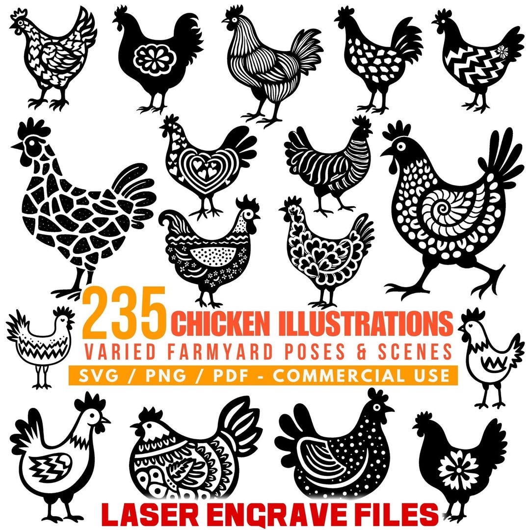 Folk Art Chicken Laser Engrave Files: SVG, PNG, PDF (commercial Use ...