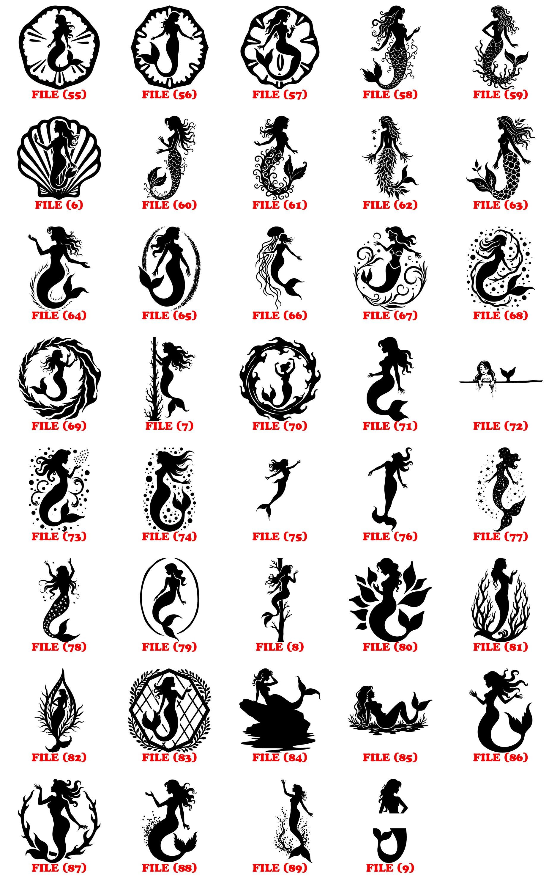 Mermaid Silhouette Art Variations Svg Png Pdf & Dxf Bundle Instant ...