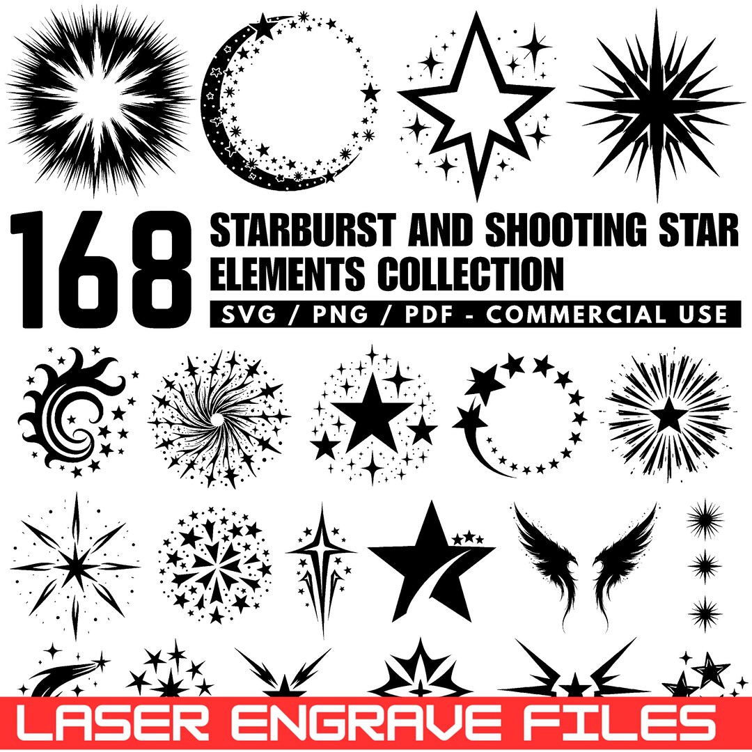 Laser Engrave Files Starburst and Shooting Star Elements Collection ...