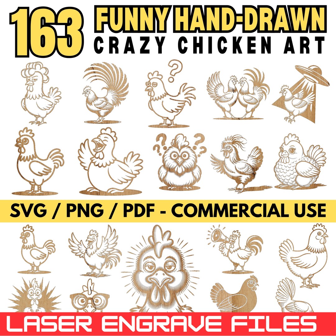 Funny Chicken Laser Engrave Files: SVG, PNG, PDF Art Pack (commercial ...
