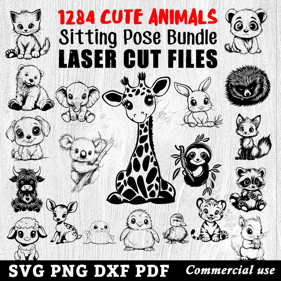Laser Cut Files 80 Cute Animals Sitting Pose Bundle Cuttable Bundle Svg ...