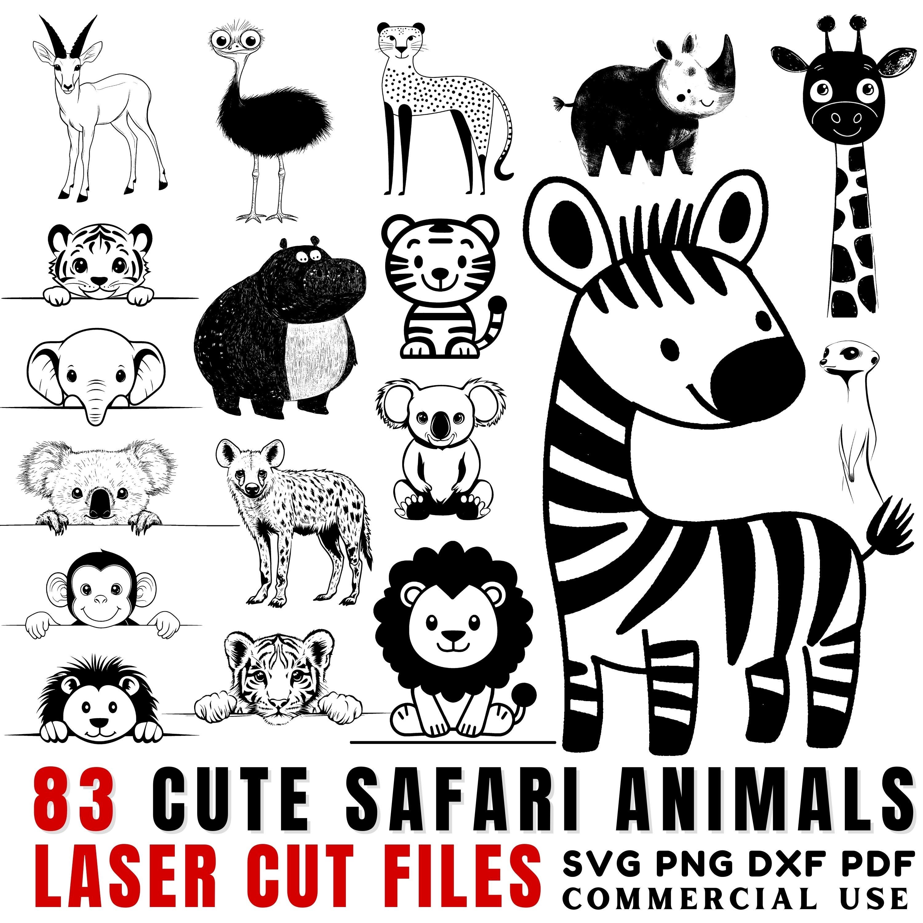 Laser Cut Files Cute Safari Animals Collection Bundle Art Cuttable ...