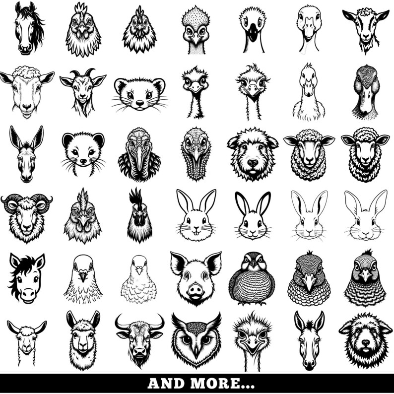 Farm Animal Faces Bundle: SVG, PNG, PDF Files (commercial Use) - Etsy ...