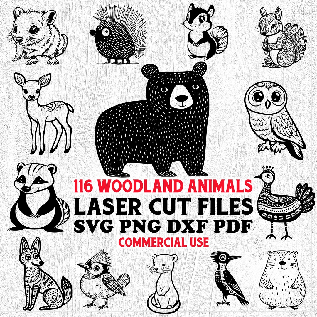 Laser Cut Files Woodland Animals Doodle Art Cuttable Bundle Svg Dxf Pdf ...