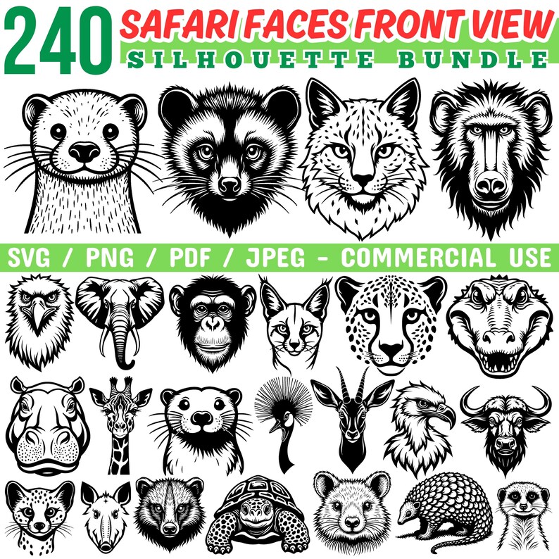Safari Animal Faces SVG Bundle: Commercial Use, Cricut Ready (PNG, PDF ...