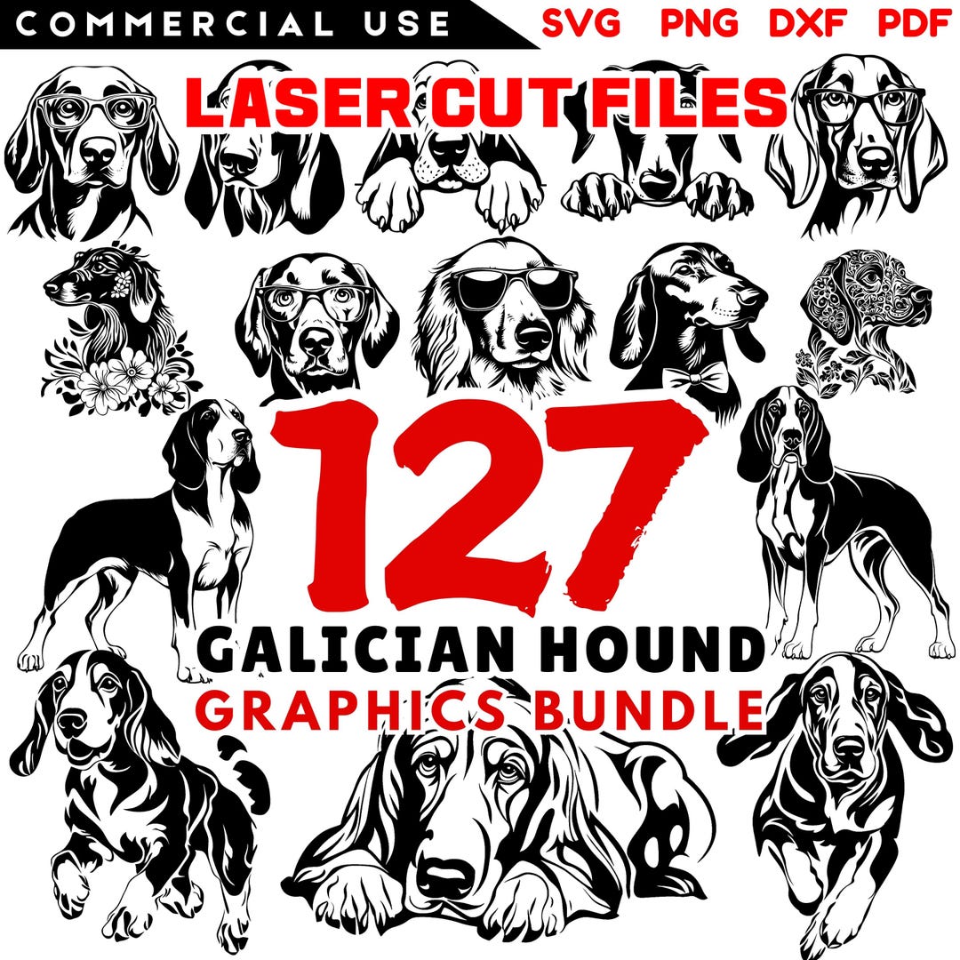 Laser Cut Files Galician Hound Dog Bundle Graphics Cuttable Bundle Svg ...