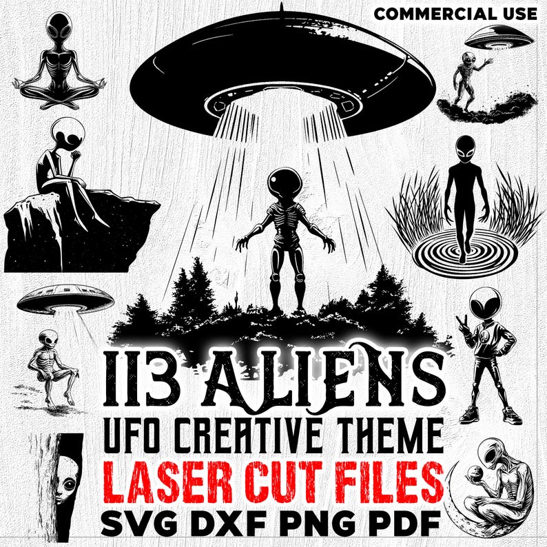 Laser Cut Files Alien Ufo Creative Theme Cuttable Bundle Svg Dxf Pdf ...
