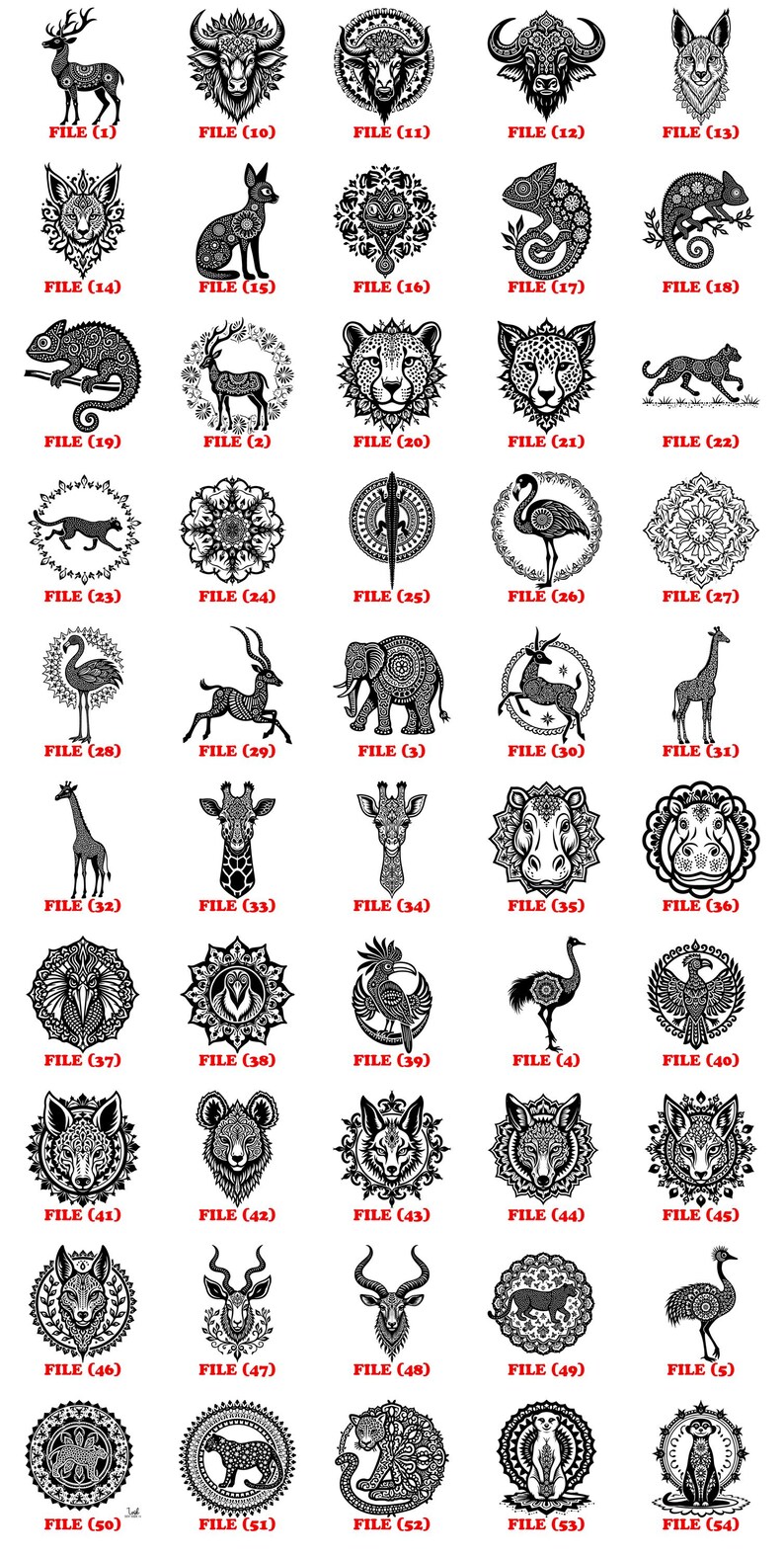 Laser Engrave Files Mandala Safari Animals Svg Png Pdf & Dxf Bundle ...