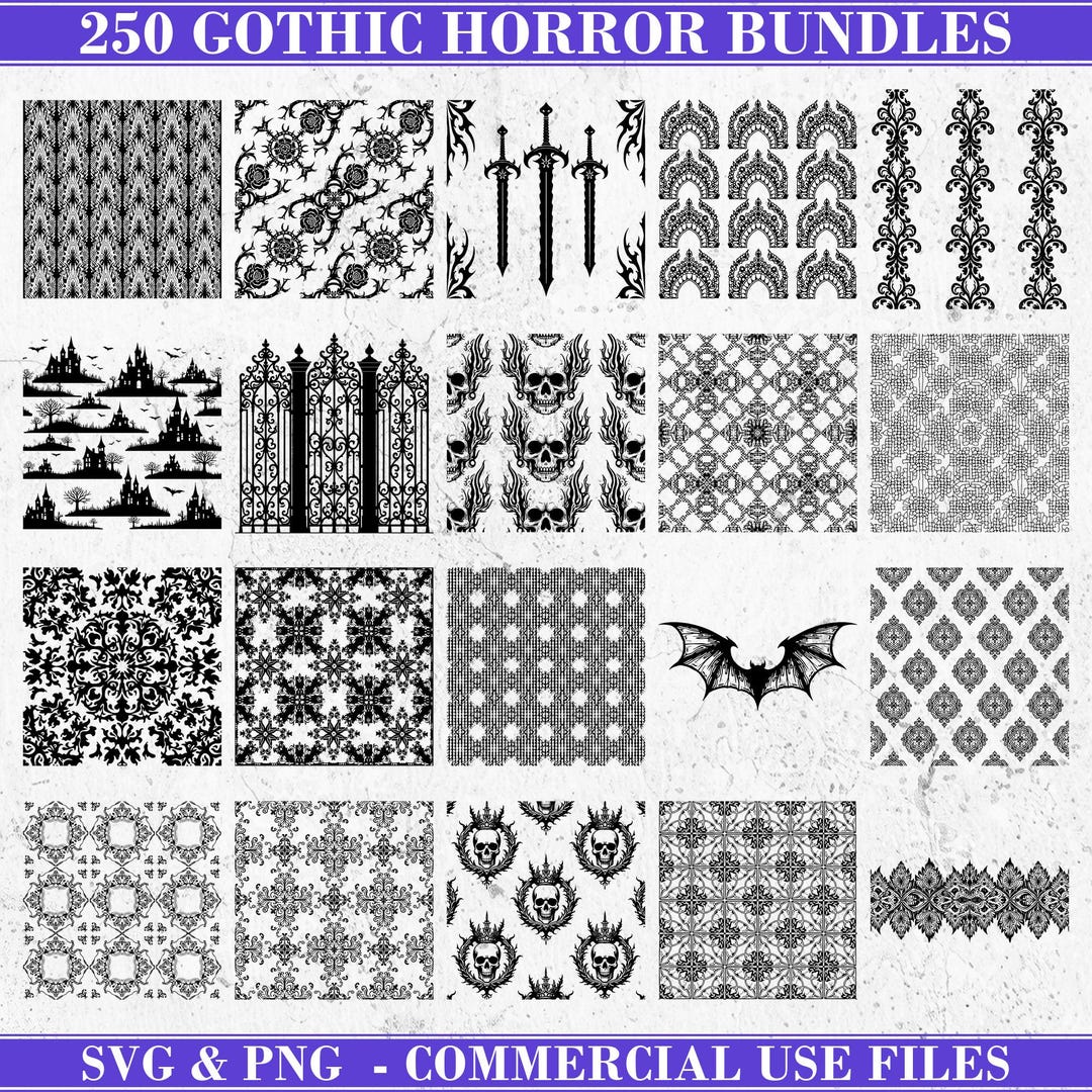 Gothic Seamless Horror Motif Svg & Png Bundle for Cricut and Laser ...