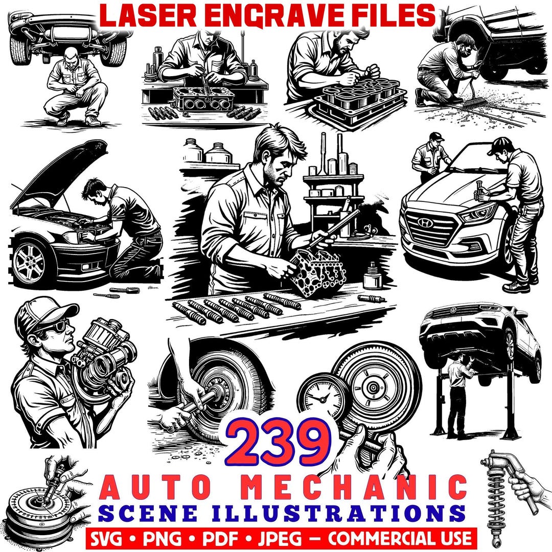 Auto Mechanic Scene Laser Engrave Files: SVG, PNG, PDF (commercial Use ...