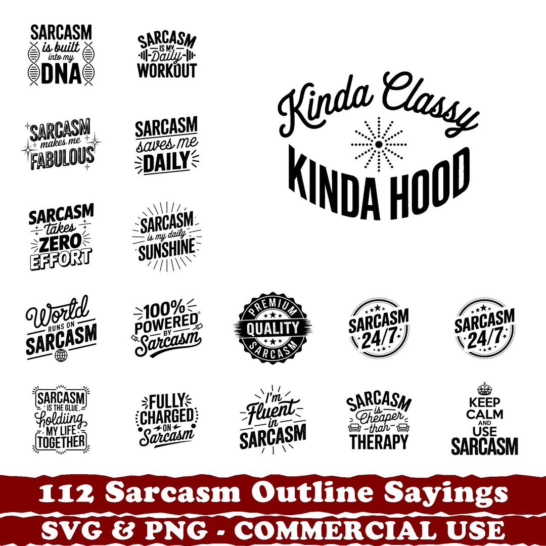 Sarcasm Sayings Outline SVG Bundle: Commercial Use Cricut Files (PDF ...