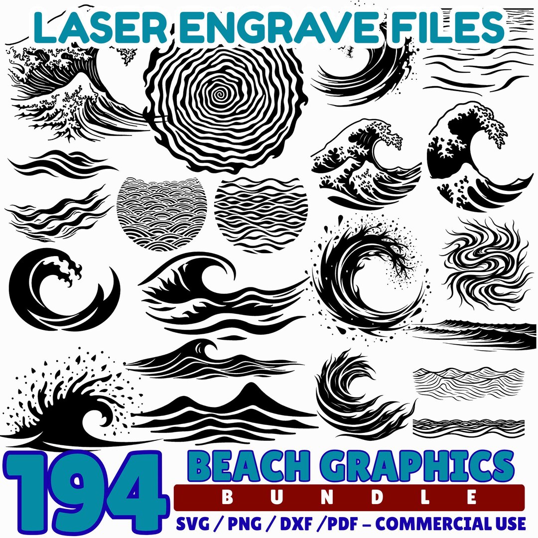 Laser Engrave Files Beach Graphics Svg Png Pdf & Dxf Bundle Instant ...
