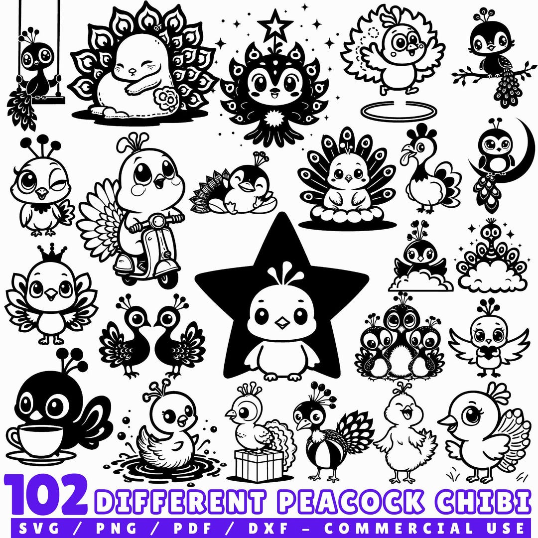Peacock Chibi SVG Bundle: Cartoon Bird Designs (digital Download) - Etsy