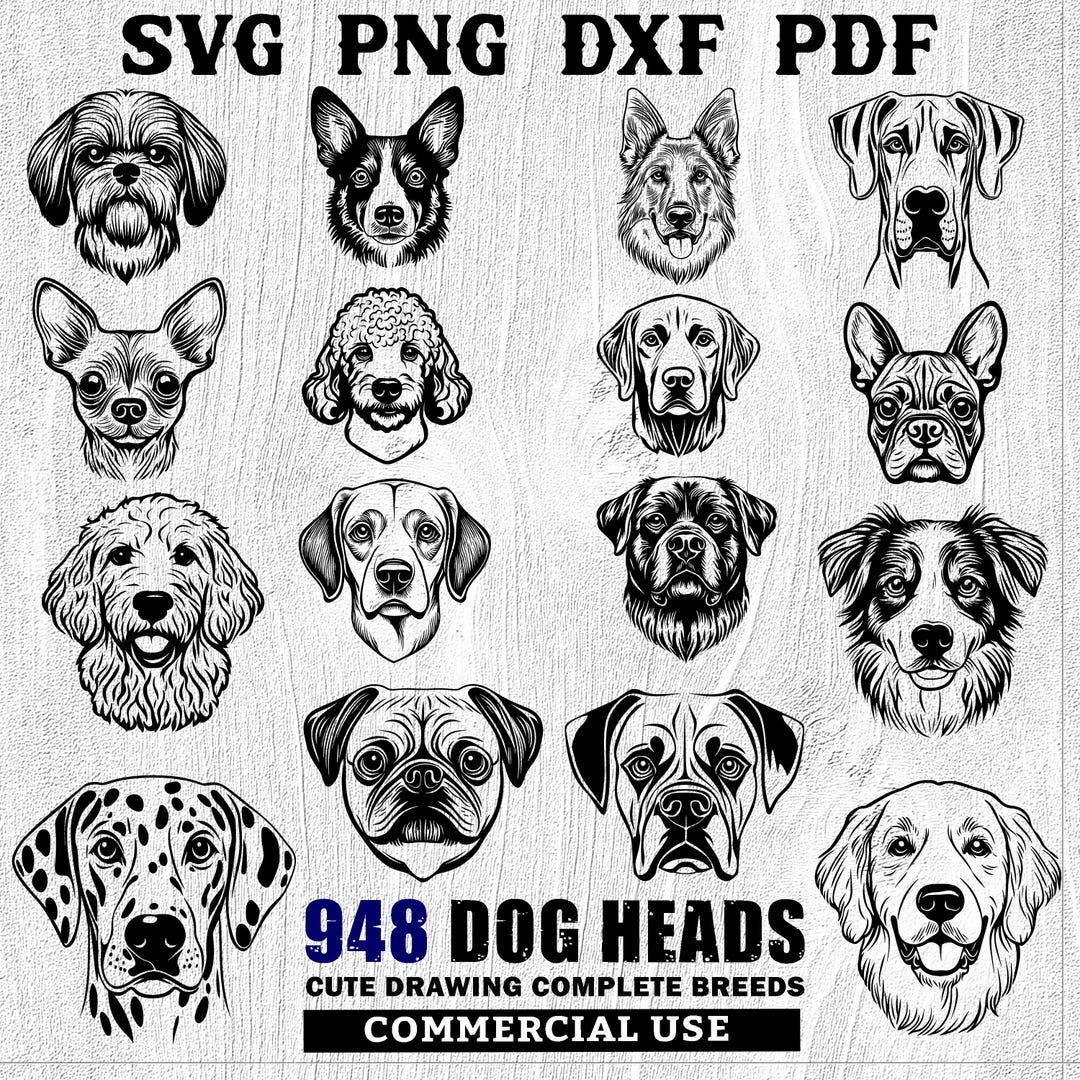 948 Dog Heads Cute Drawing Complete Breeds Cut File Designs Svg Files ...
