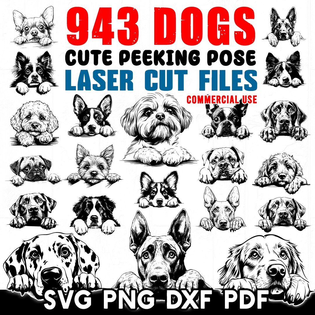 Laser Cut Files 943 Dogs Cute Peeking Pose Cuttable Bundle Svg Dxf Pdf ...